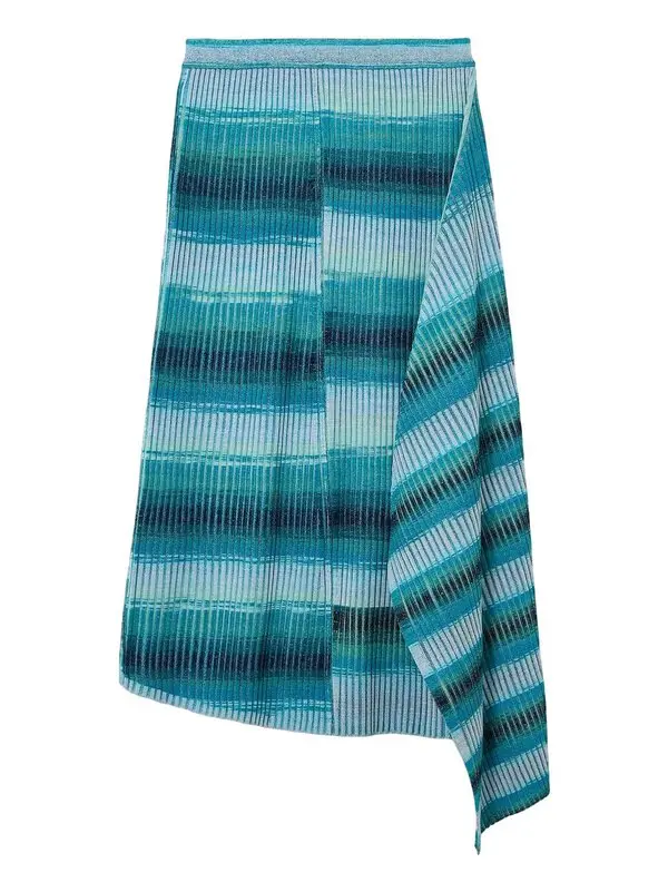 Simkhai Caelan Asymmetric Striped Ribbed Knit Midi Skirt - Turquoise