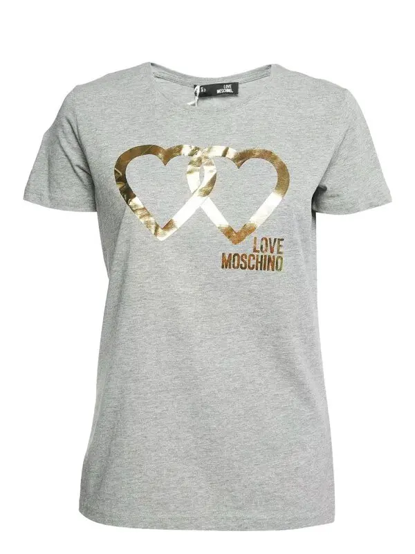 Moschino Cotton T-shirt With Gold Foil Heart Graphic - Grey