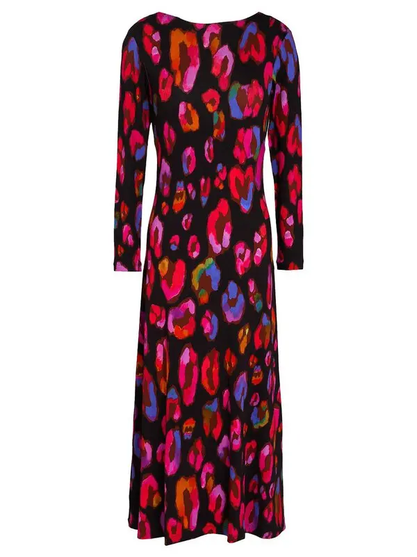Farm Rio Leopard Print Jersey Midi Dress - Black