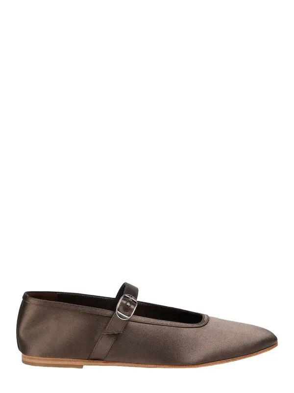Le Monde Beryl Mary Jane Flats In Satin With Leather Trims - Brown