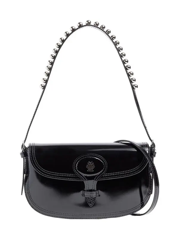 Bally Beckett Studded Glossed-leather Shoulder Bag - Black