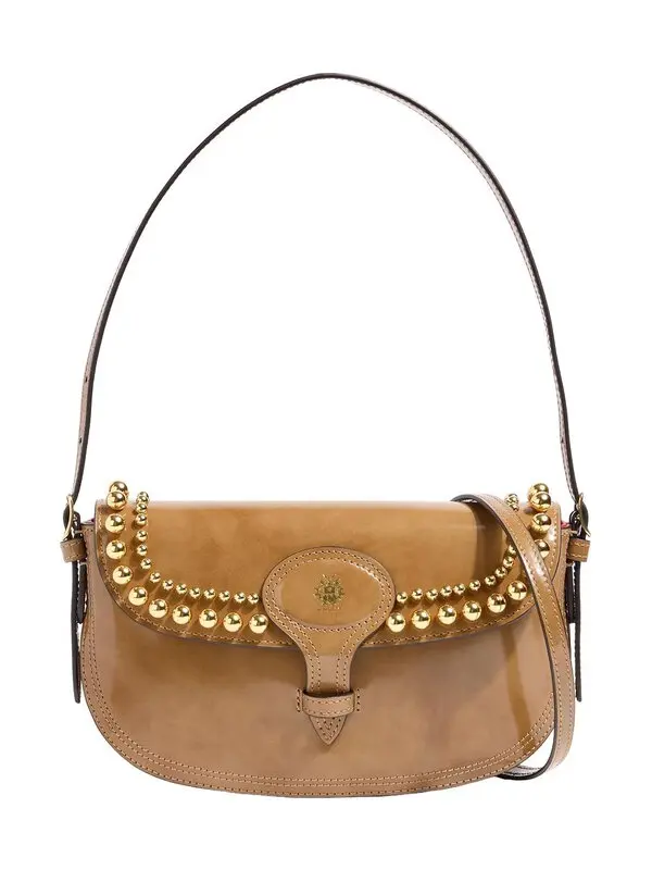 Bally Beckett Studded Leather Shoulder Bag - Light Brown