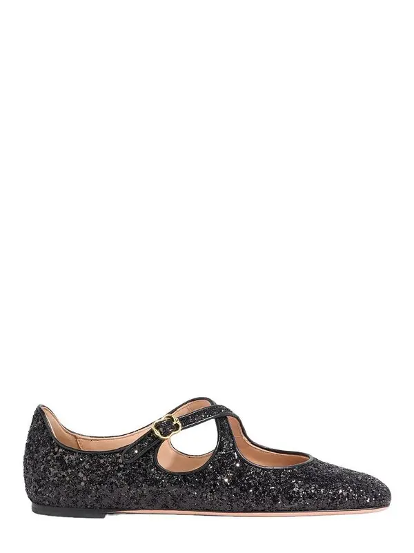 Bally Leather Glittered Ballet Flats - Black