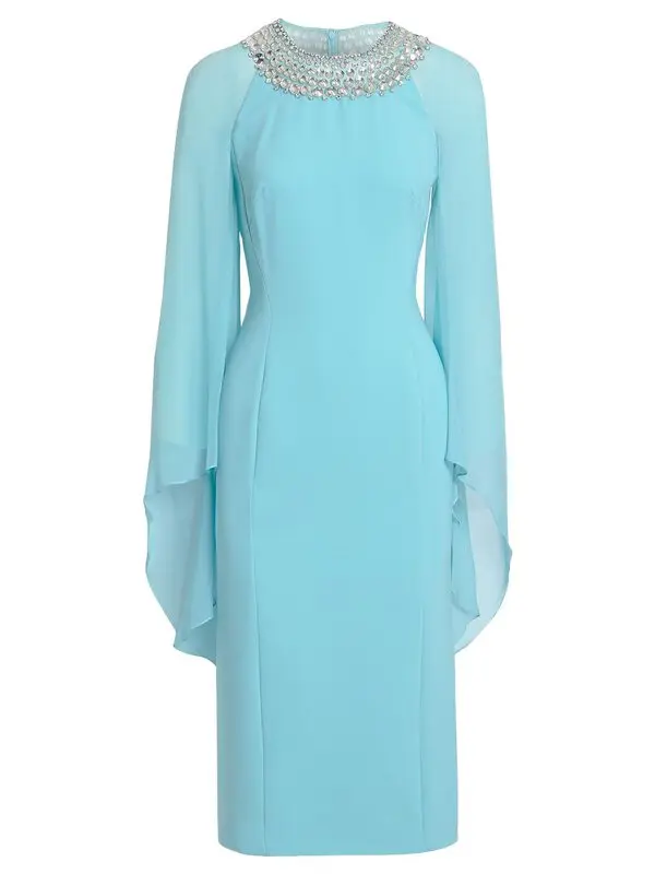 Jenny Packham Sunbeam Crystal-embellished Crepe And Chiffon Midi Dress - Turquoise