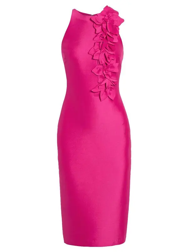 Badgley Mischka Sheath Dress With Floral Appliqués - Fuchsia