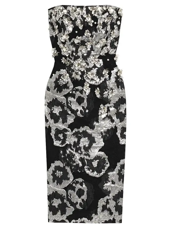 Jenny Packham Lotus Strapless Embellished Midi Dress - Black