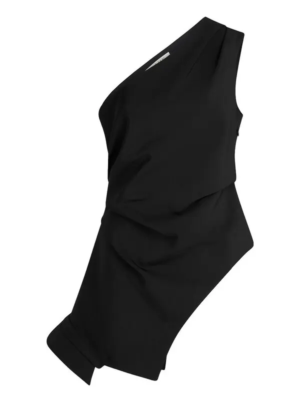 RÓHE One-shoulder Asymmetric Grain De Poudre Top - Black
