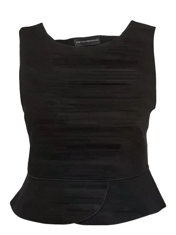 Emporio Armani Ribbed Sleeveless Open Back Peplum Top - Black