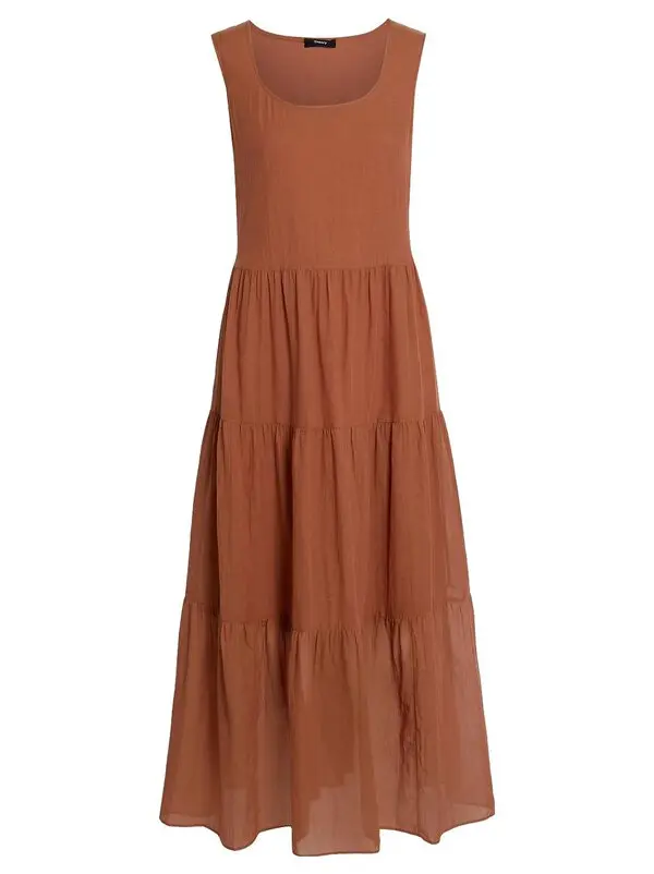 Theory Tiered Cotton-gauze Midi Dress - Tan
