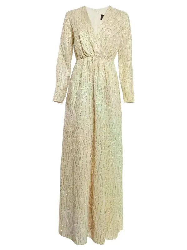 Max Mara V-neck Maxi Dress With Pleated Skirt - Neutrals