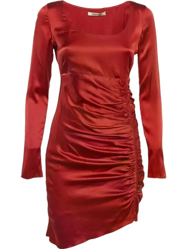 Roberto Cavalli Silk Blend Ruched Dress - Red