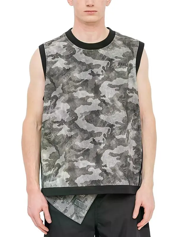 JUUN.J Camouflage-print Sleeveless T-shirt - Grey