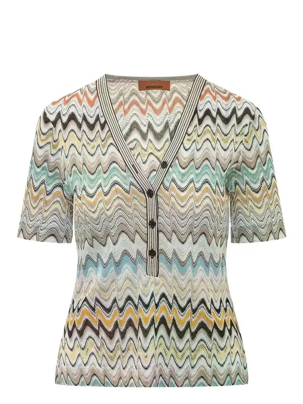 Missoni Zigzag Knit V-neck Top - Neutrals