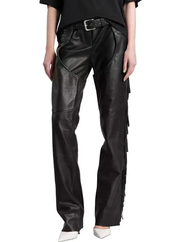 ANGELICA MONTINI Leather Fringe Trousers - Black