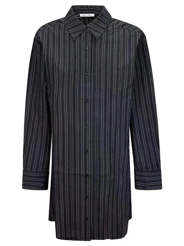 SAMSOE SAMSOE Asymmetric Striped Shirt Dress - Black