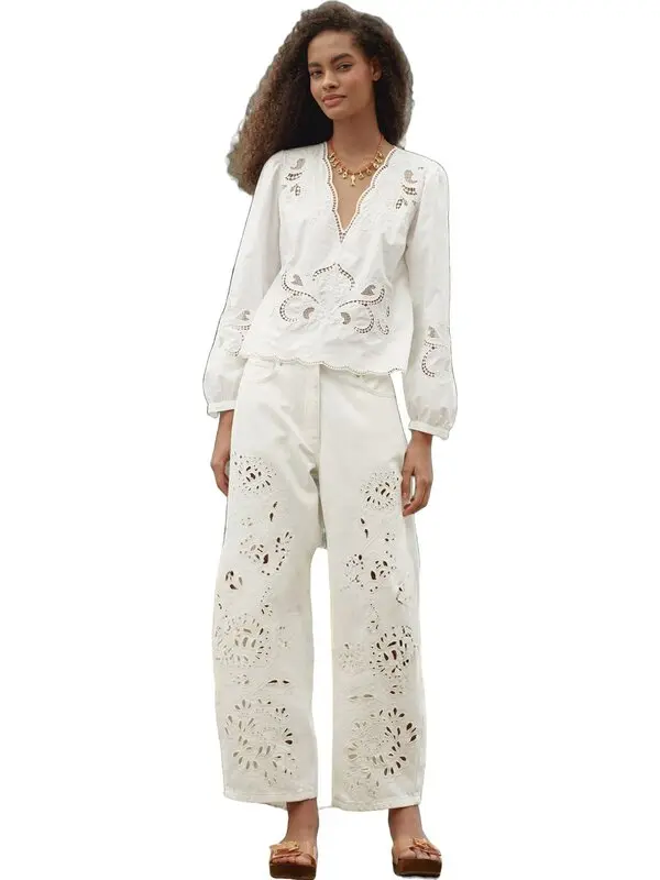 Farm Rio Richelieu Twill Wide Leg Trousers - White