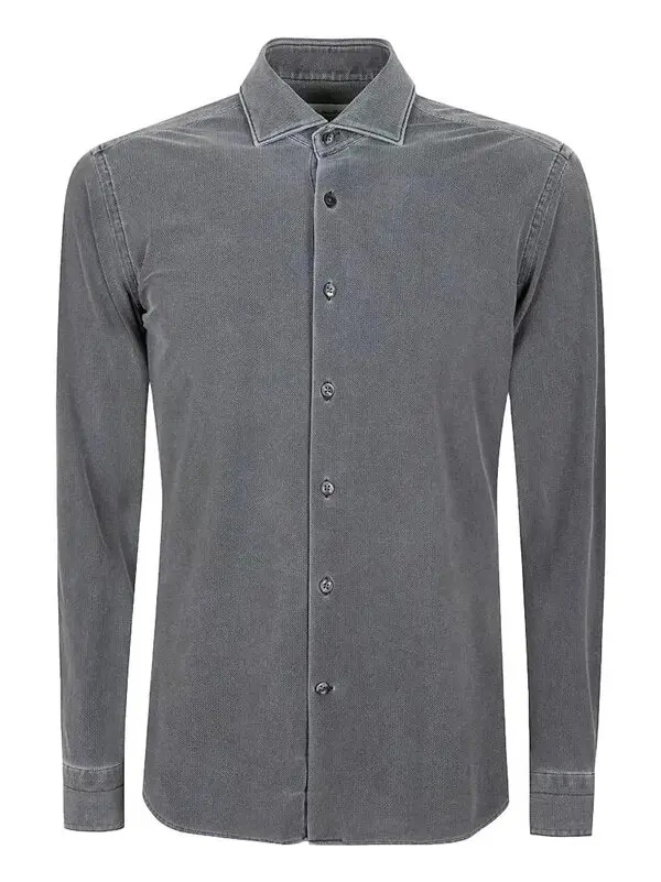 TINTORIA MATTEI 954 Piqué-weave Long-sleeve Shirt - Grey