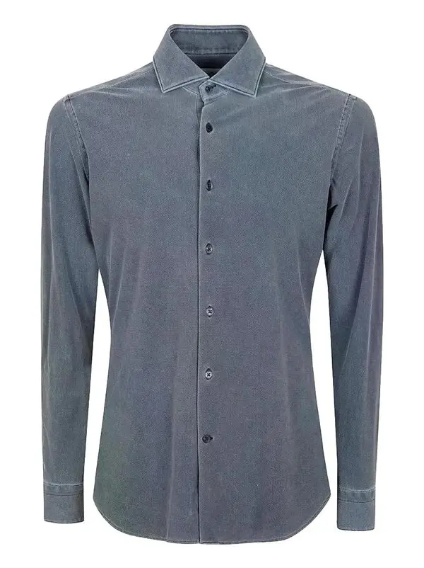 TINTORIA MATTEI 954 Textured Long-sleeve Shirt - Blue