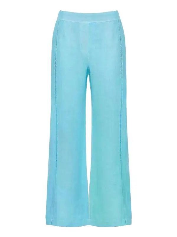 120% Lino Ladder-stitch Wide-leg Trousers - Blue