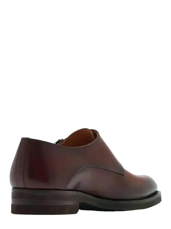 Magnanni Cognac Leather Monk Strap Derby Shoes - Brown