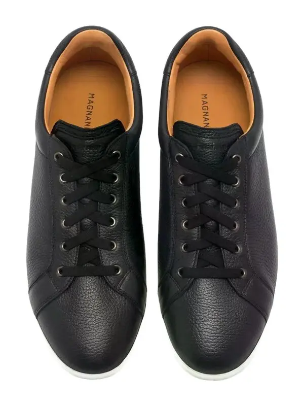Magnanni Pebbled Leather Lace-up Sneakers - Black