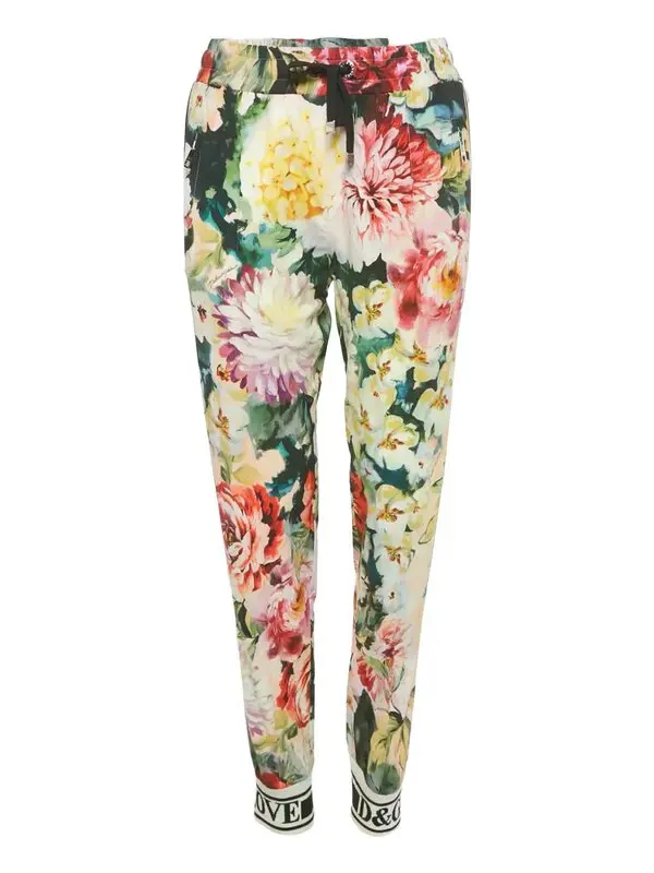 Dolce & Gabbana Floral Print Crepe Trousers - Neutrals