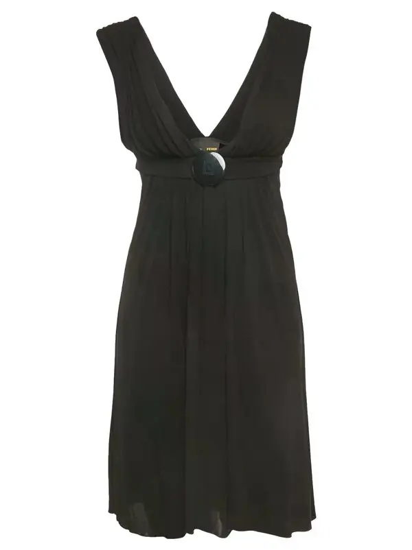 Fendi Sleeveless V-neck Mini Dress - Black