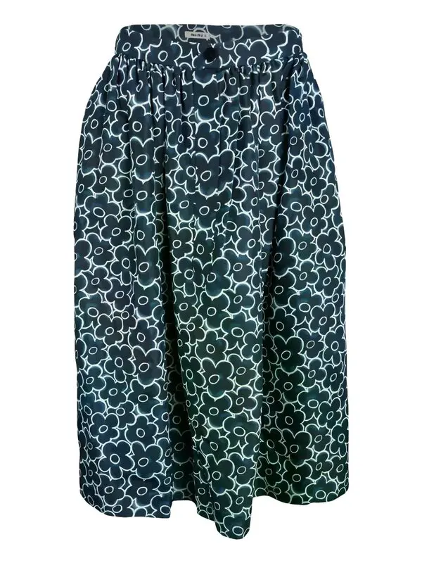 Miu Miu Floral Print Gathered Silk Midi Skirt - Blue