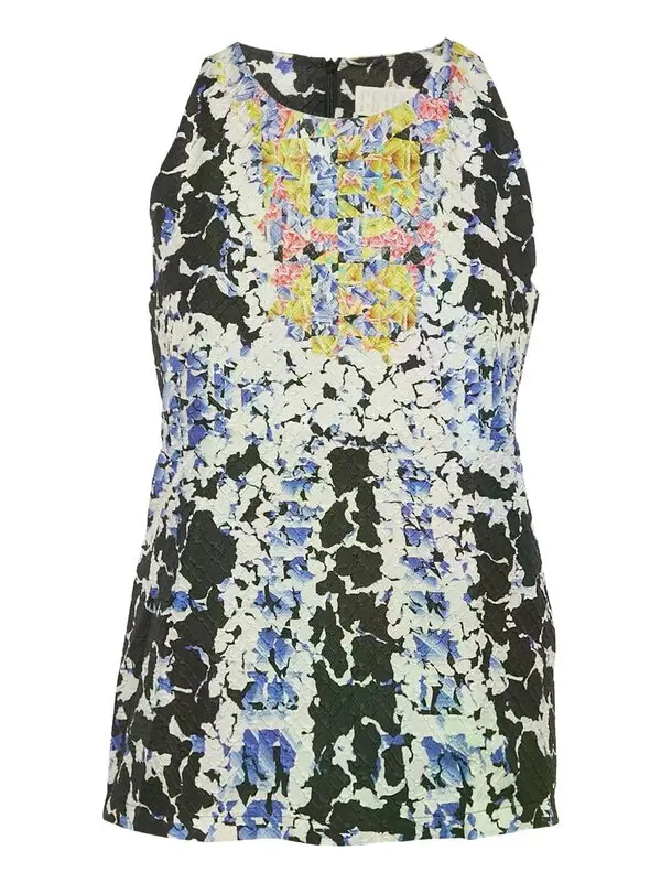 PETER PILOTTO 2023 Floral Print Silk Blend Textured Top - Black