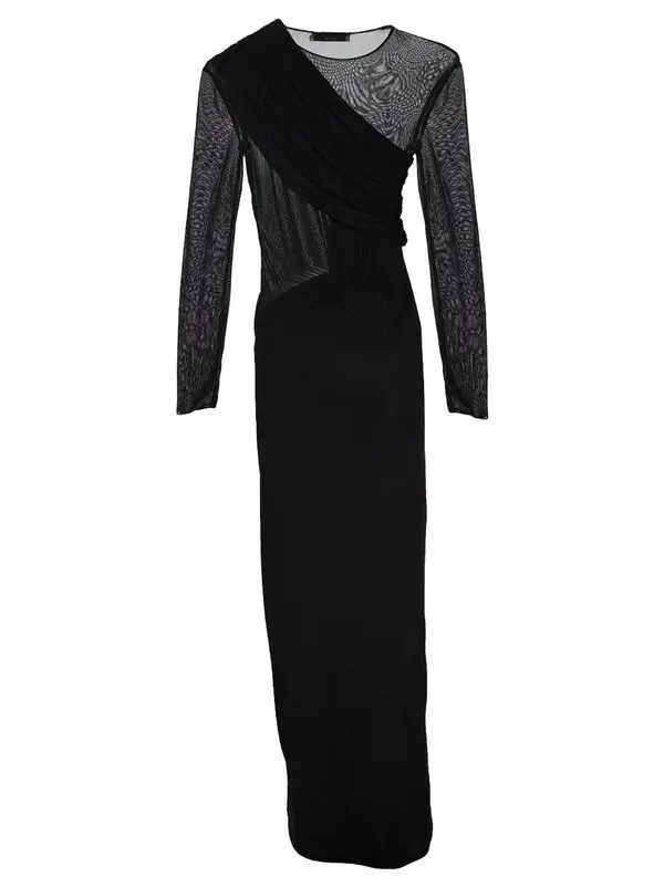 Saint Laurent Draped Mesh Maxi Gown - Black