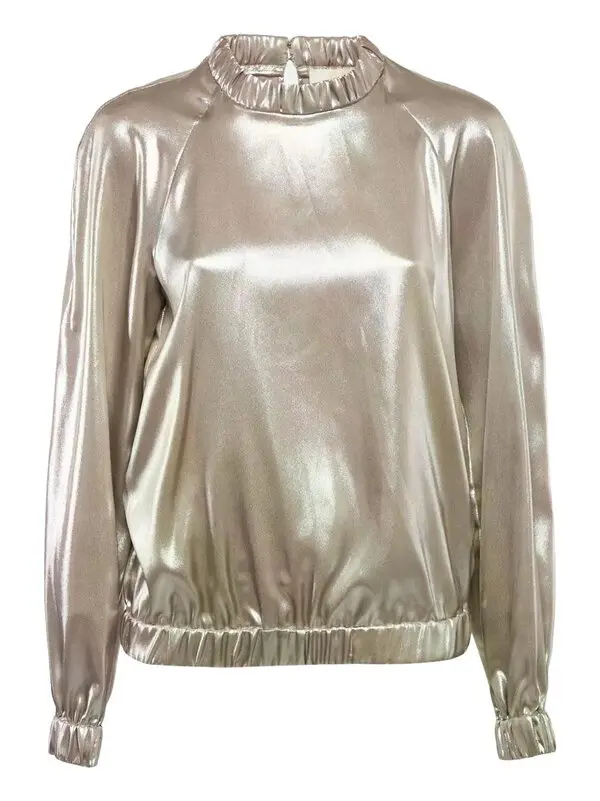 Sara Battaglia Metallic Sheen Raglan Sleeve Blouse - White