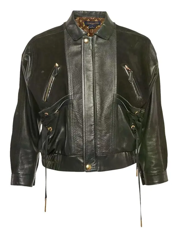 LOUIS VUITTON Leather Jacket With Lace Detail - Black