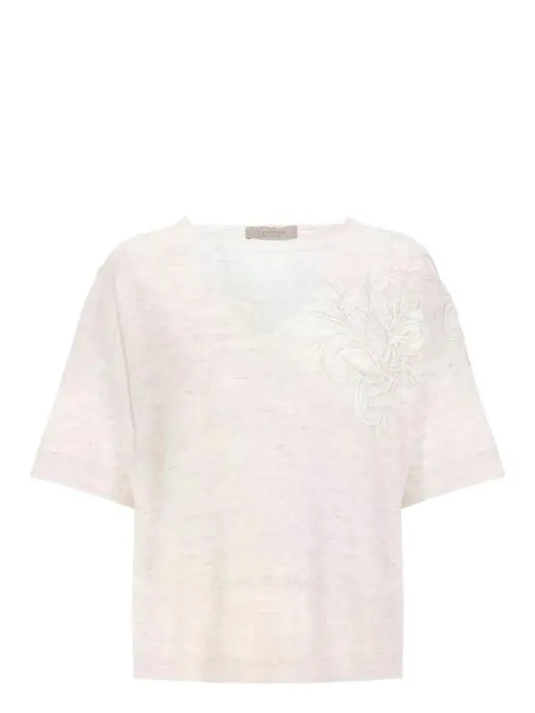 D.exterior Embroidered V-neck T-shirt - Neutrals