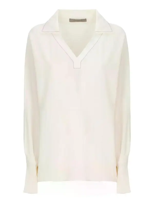 D.exterior Chain-trimmed V-neck Top - White
