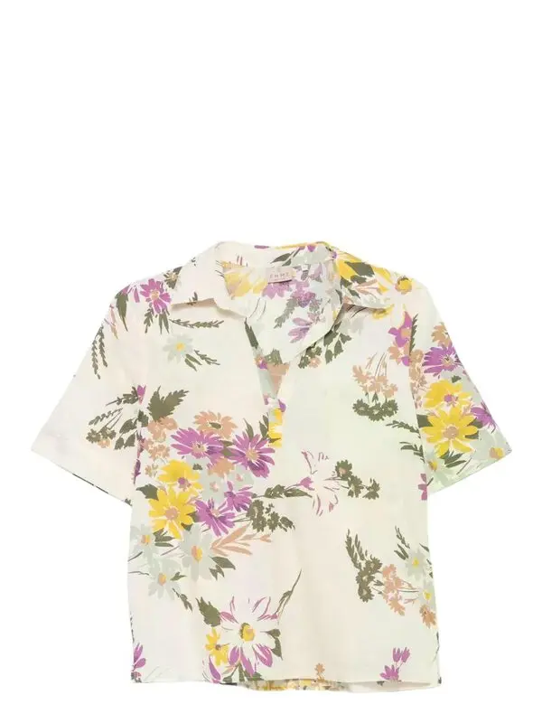 Marella Floral Print Short Sleeve Shirt - Neutrals