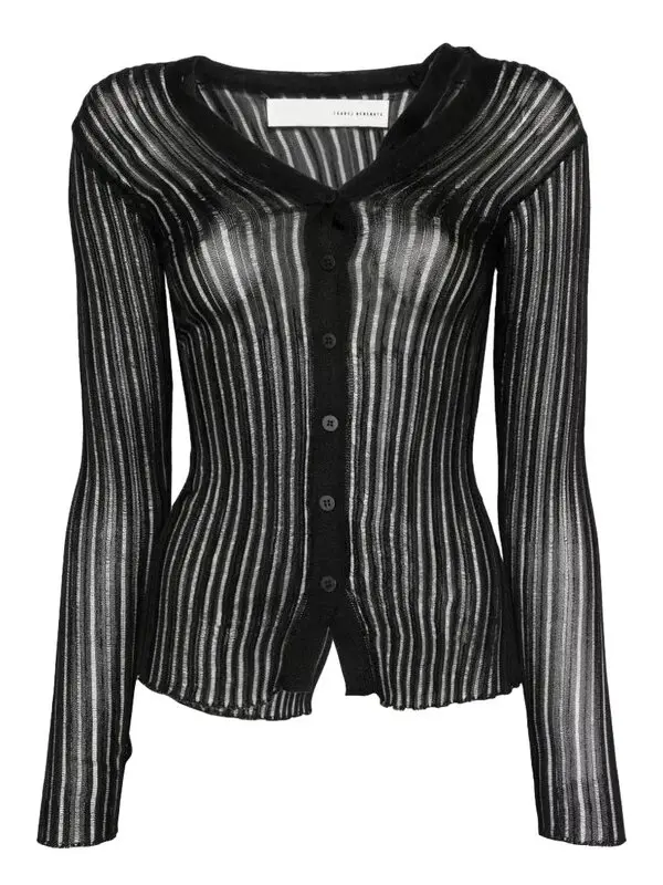 Isabel Benenato Sheer Ribbed Cardigan - Black