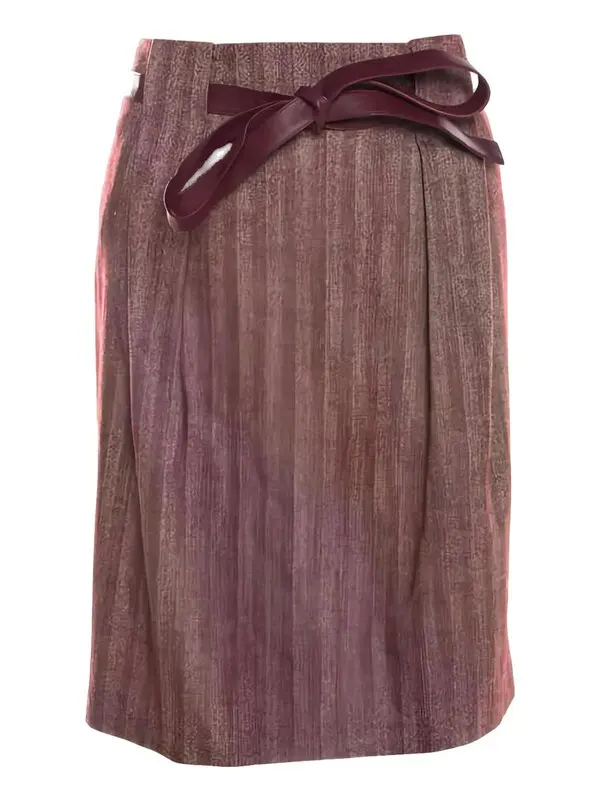 Escada Herringbone Leather Belt Midi Skirt - Red
