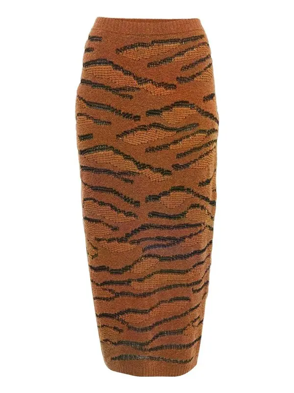 Stella McCartney Tiger-print Knit Midi Skirt - Brown