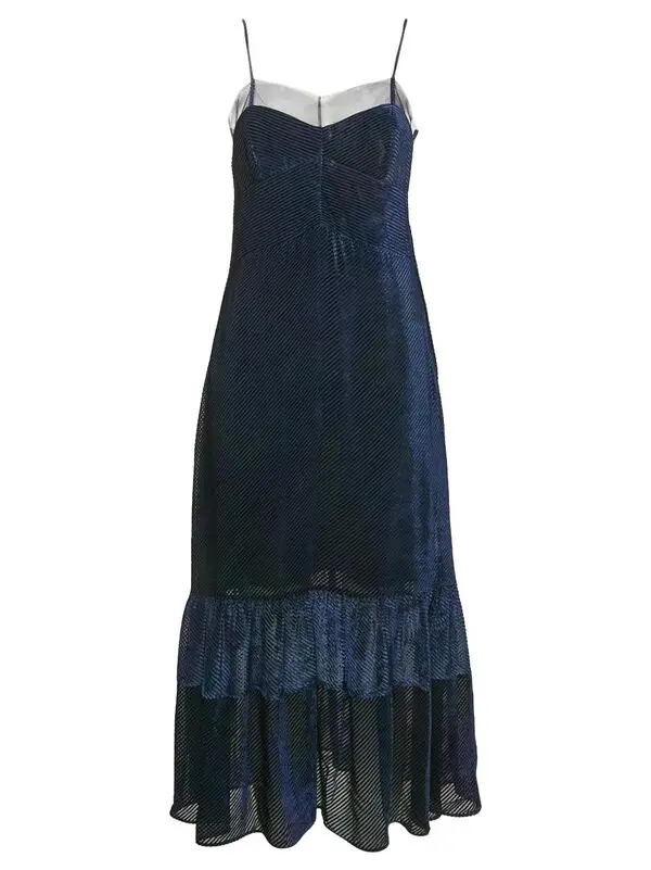 Fendi Velvet Dress With Diagonal Stripes And Flounce Detail - Blue
