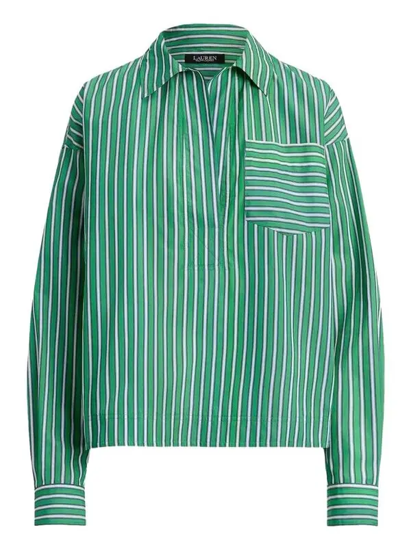 Ralph Lauren Striped Cotton V-neck Blouse - Green