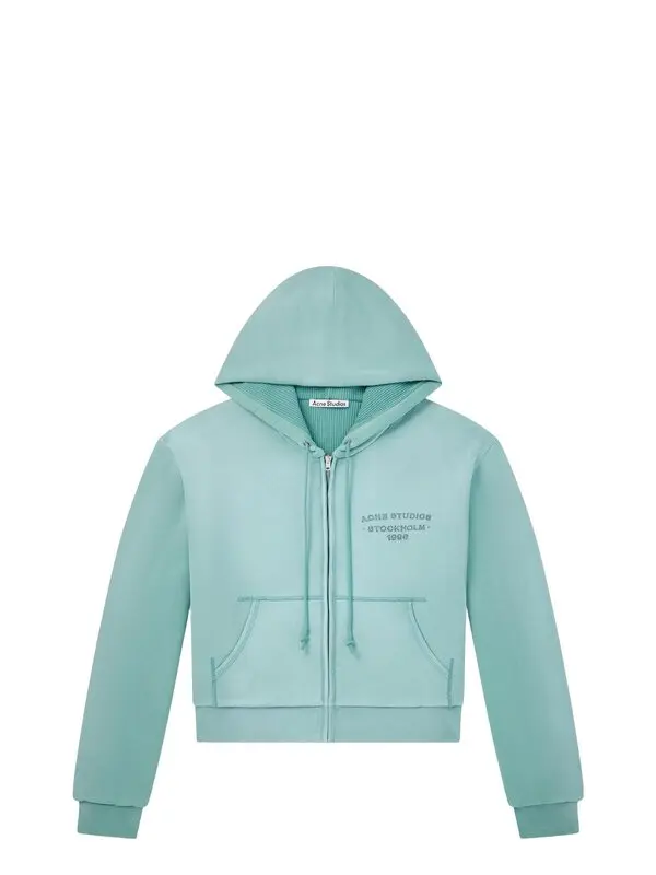 Acne Studios Feida Cropped Logo-print Cotton-jersey Zip-up Hoodie - Green