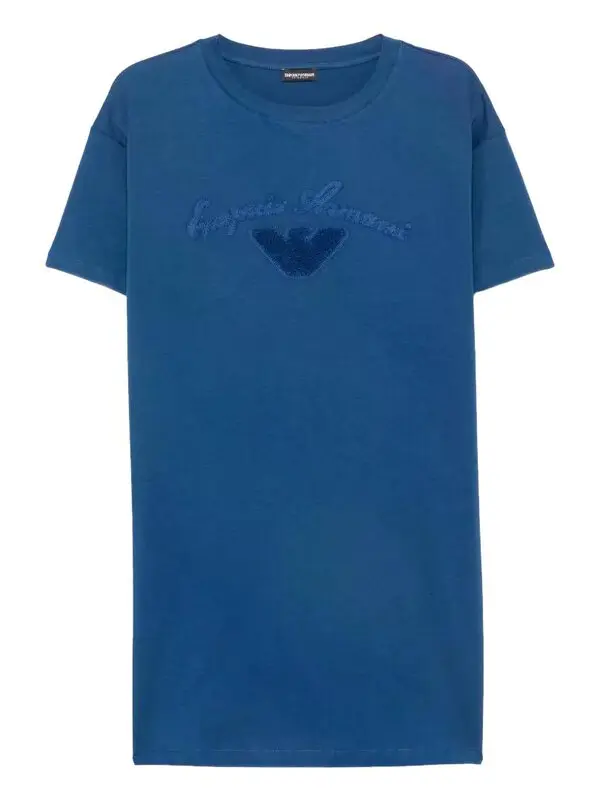 Emporio Armani Logo Embroidered T-shirt Dress - Blue