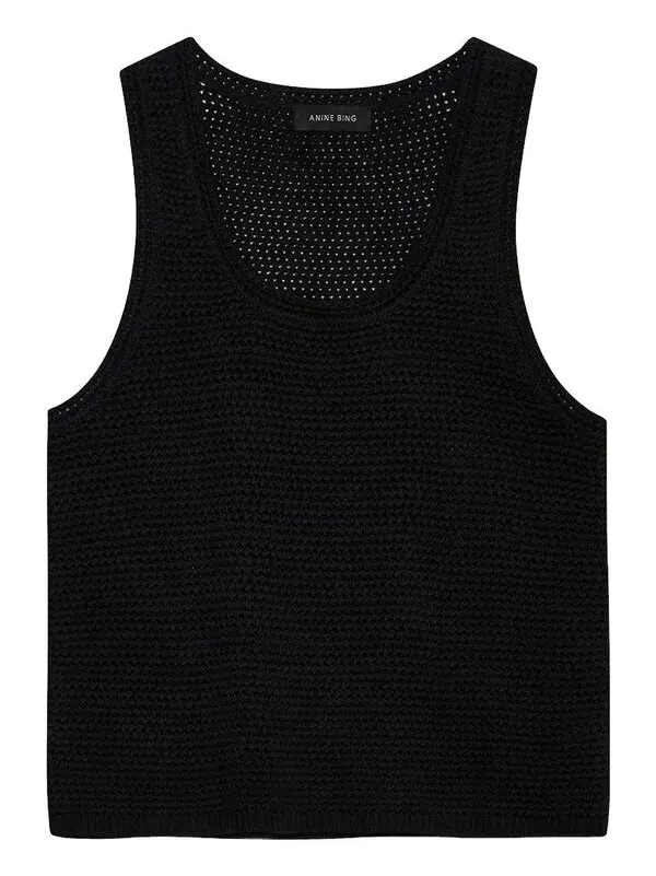 ANINE BING Arie Crochet-knit Tank Top - Black