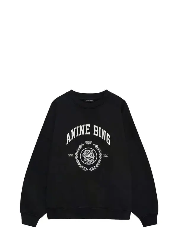 ANINE BING Logo Print Dropped Shoulder Sweater - Black