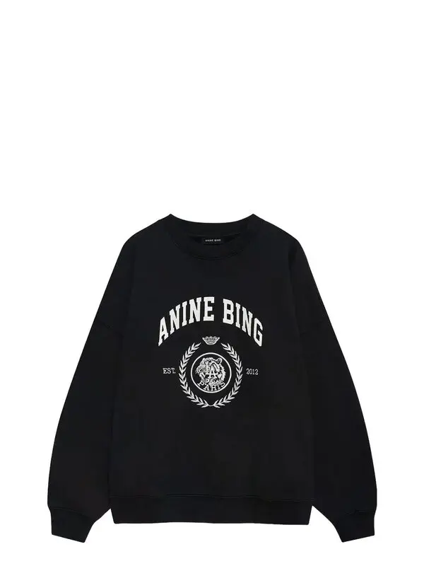 ANINE BING Logo Print Dropped Shoulder Sweater - Black