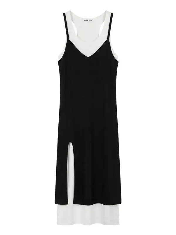 ALAINPAUL Layered Side-slit Midi Dress - Black