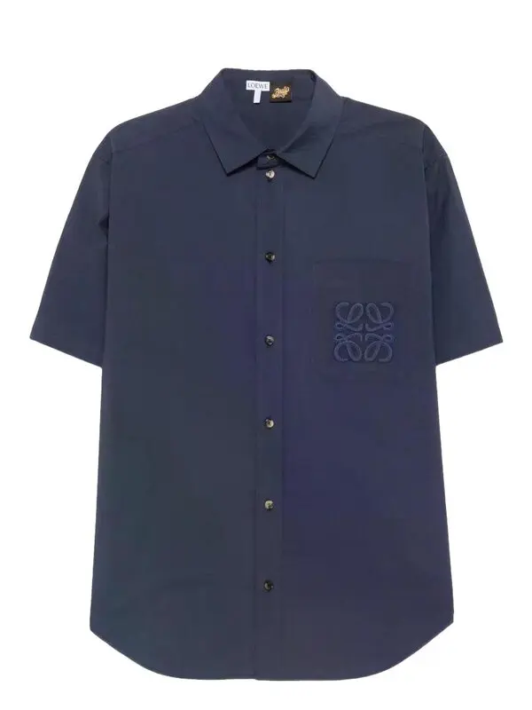 Loewe Anagram-embroidered Short-sleeve Shirt - Blue