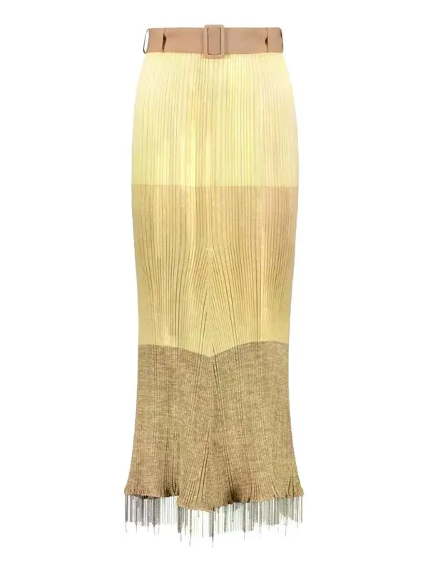 ELLERY Ribbed Knit Fringed Maxi Skirt - Yellow