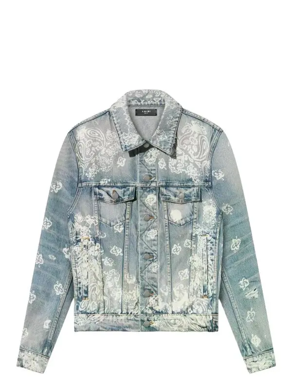 Amiri Bleached Bandana Print Denim Jacket - Blue