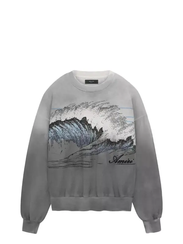 Amiri Oversized Wave Print Sweatshirt - Grey